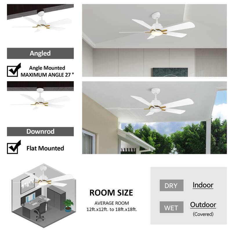 Elliott 52-inch Indoor/Outdoor Smart Ceiling Fan, Dimmable LED Light ...