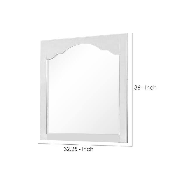 Wall Mirror with Rectangular Wooden Frame and Arched Top, White - Bed ...