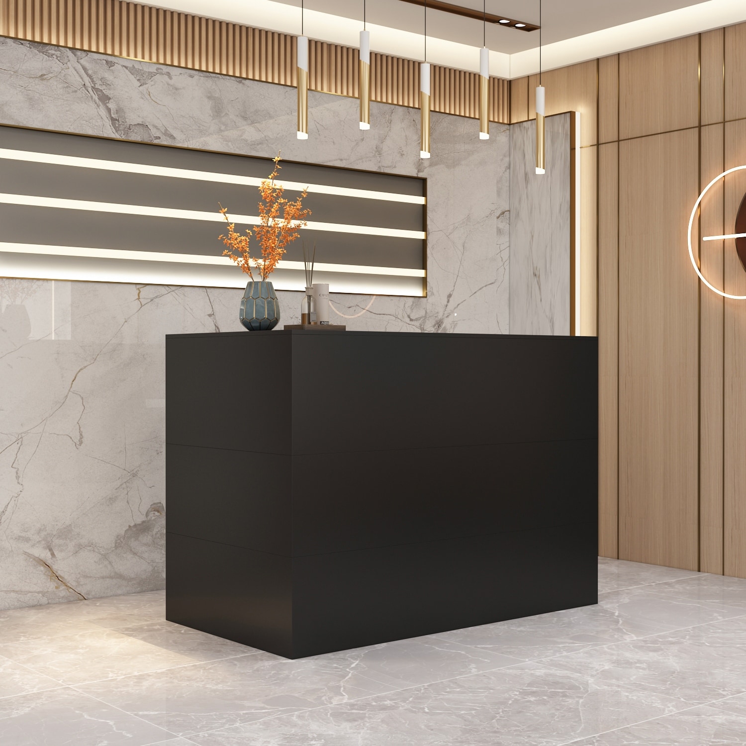55.9 inch L shaped Black or White Marbled Wood Reception Desk On Sale Bed Bath Beyond 35756933