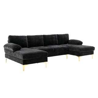 Black U-Shape Sectional Sofa with Double Chaise & Pillow Top Arms - Bed Bath & Beyond - 41592061