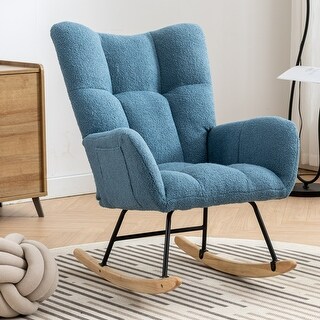Blue Modern 30.3" Rocking Chair with Comfy Wing Back Glider Rocker and ...