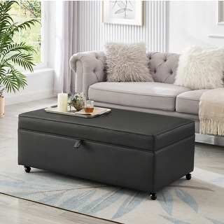 Faux Leather Storage Bench with Wheels and Hidden Compartment - Bed ...