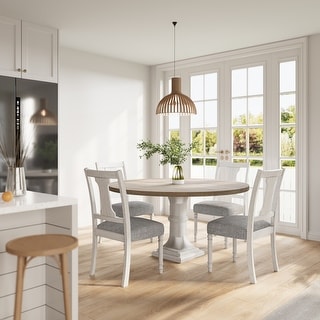 Tannen 59"W Round White and Gray 5-PC Dining Table Set - Bed Bath ...