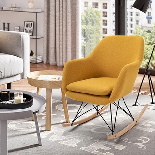 Yellow Rocking Chair With Fabric Padded Cushion,Soft Backrest,Armrest ...