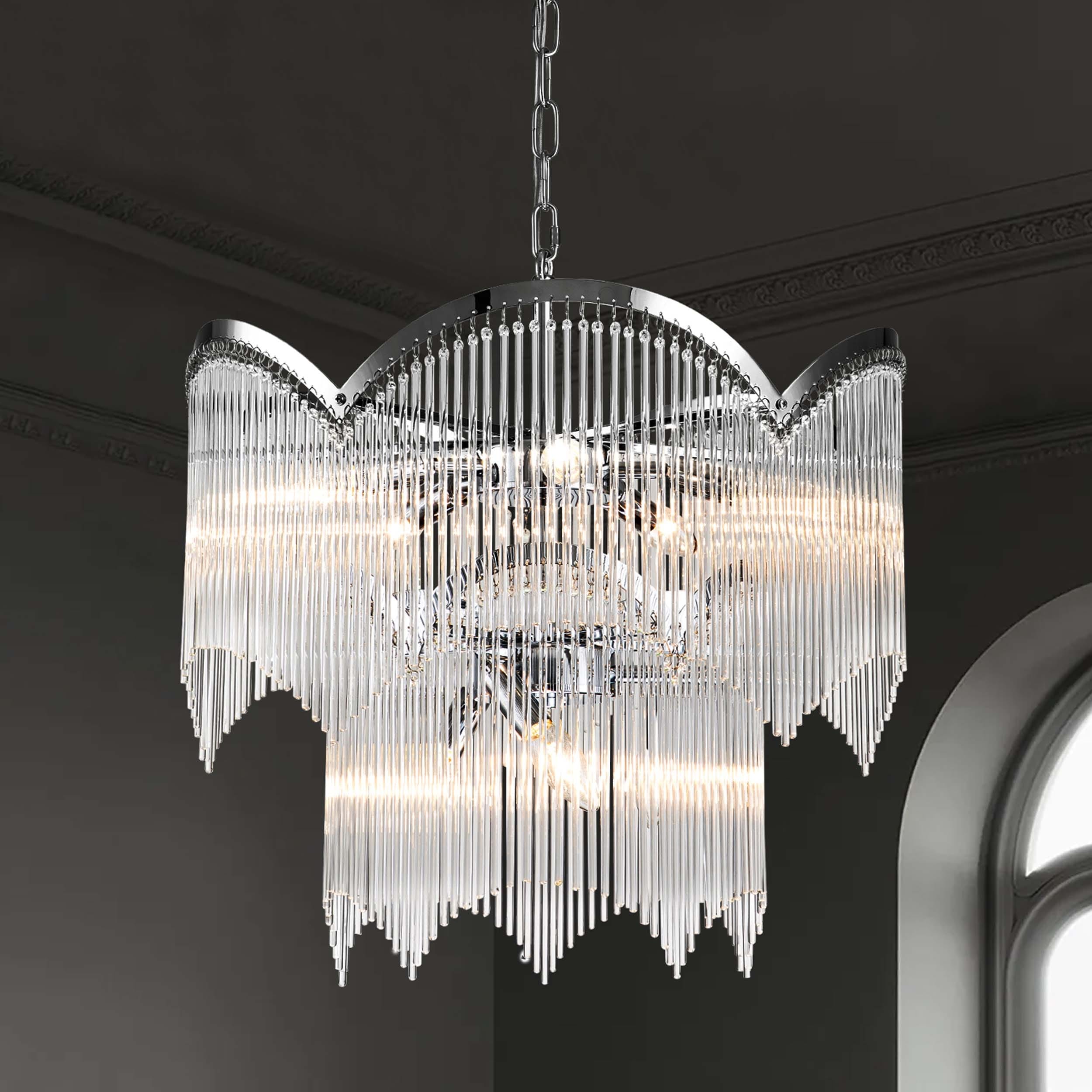 9-Light Brass Chandelier with Hanging Crystal - On Sale - Bed Bath ...