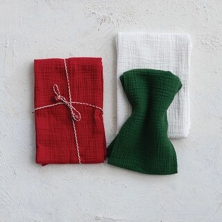 Woven Cotton Double Cloth Tea Towels with String and Bells, Set of 3 ...