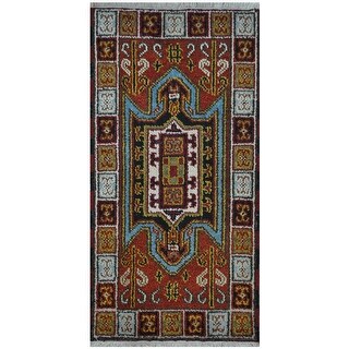 Handmade One-of-a-Kind Tribal Kazak Wool Rug (India) - 2' x 4' - Bed ...