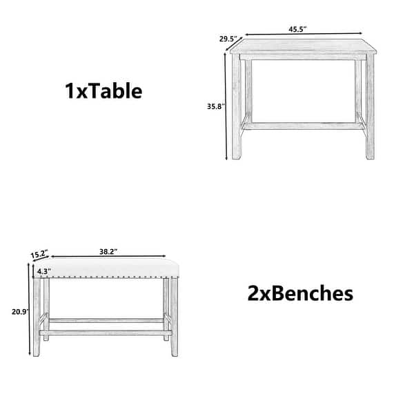 3-Piece Rustic Wooden Counter Height Dining Set with Upholstered ...