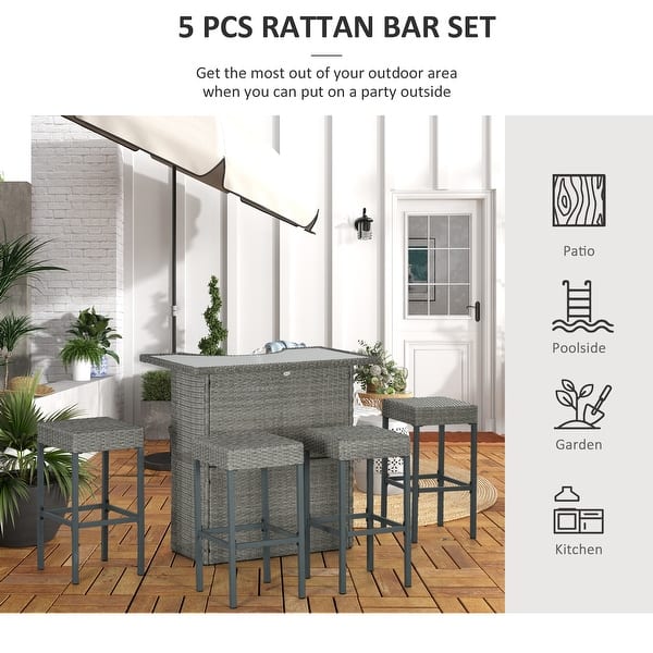 Outsunny 5 Piece Rattan Wicker Bar Set, High Top Outdoor Table and ...