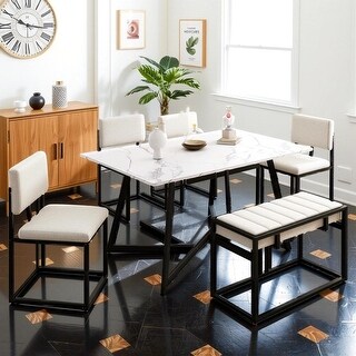 60 inch Metal Kitchen Table Set with Upholstered Dining Chairs and ...