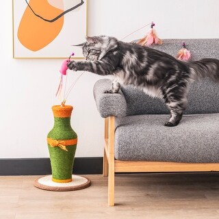 Vintage Vase-shaped Cat Scratching Post with 3 Feather Toys - Bed Bath ...