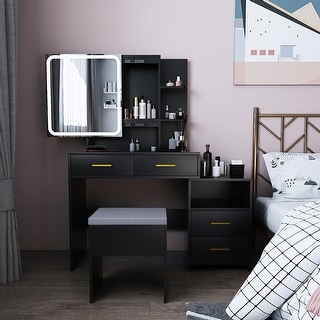 Multifunctional Dressing Table Set with Sliding Mirror Cabinet Door ...