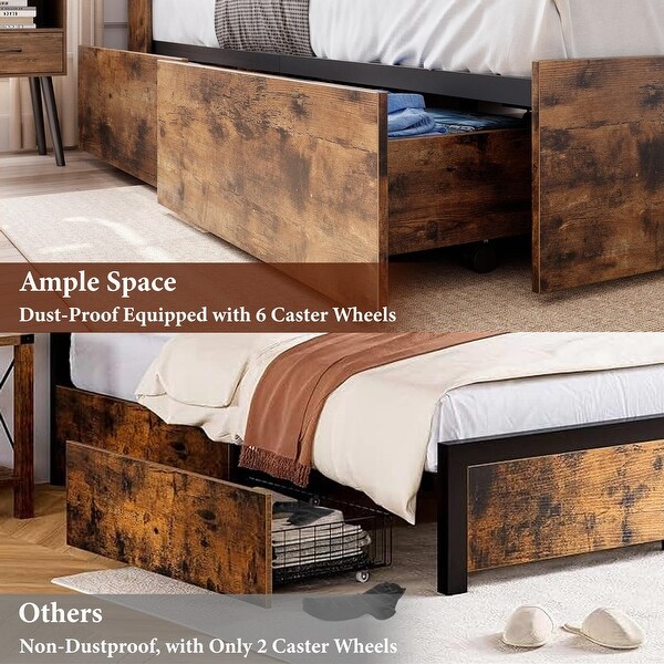 Full Bed Frame with High Storage Bookcase Headboard Brown