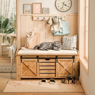 COZAYH Rustic Farmhouse Storage Bench for Living Room, Entryway - Bed ...