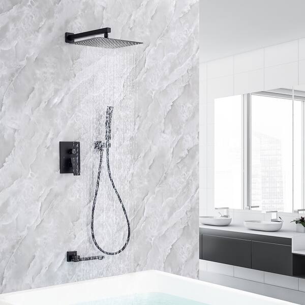 Rainlex Matt Black Wall-Mounted Three Functions Tub Shower System - Bed Bath & Beyond - 37541803