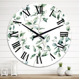 Designart 'Eucalyptus Branches On White I' Traditional wall clock - Bed ...