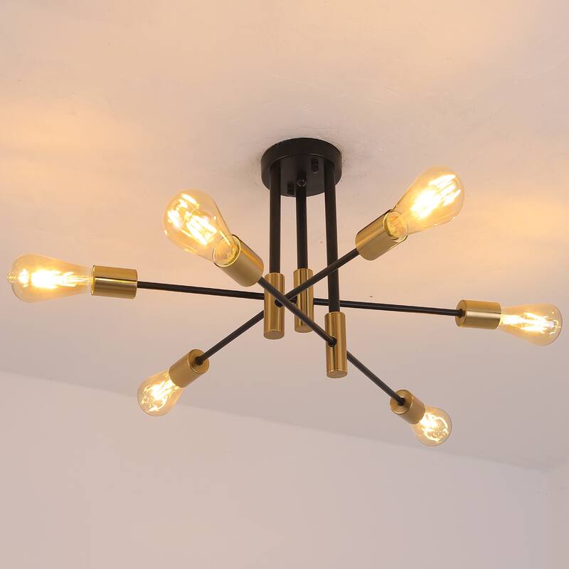 YANSUN 32.7in.6-Light Black Unique Sputnik Chandelier Modern Industrial ...