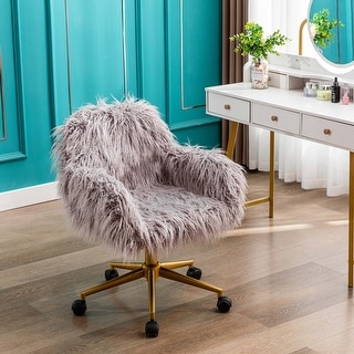Modern Faux Fur Home Office Chair with Gold Plating Base Fluffy Chair ...
