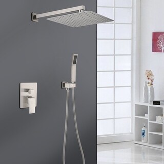 Brushed Nickel shower system 10 inch Bathroom Deluxe rain mixed shower ...