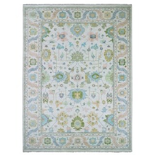 Shahbanu Rugs Powder White Oushak Weave and Design All Over Leaf ...