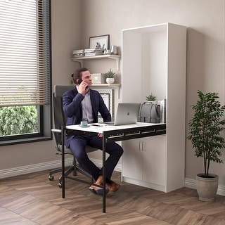 Fold Out Convertible Desk with Storage Cabinets, Office Workstation ...