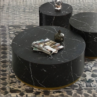 Fully Assembled 3 Sets Black Round Coffee Table End Table Set - Bed ...