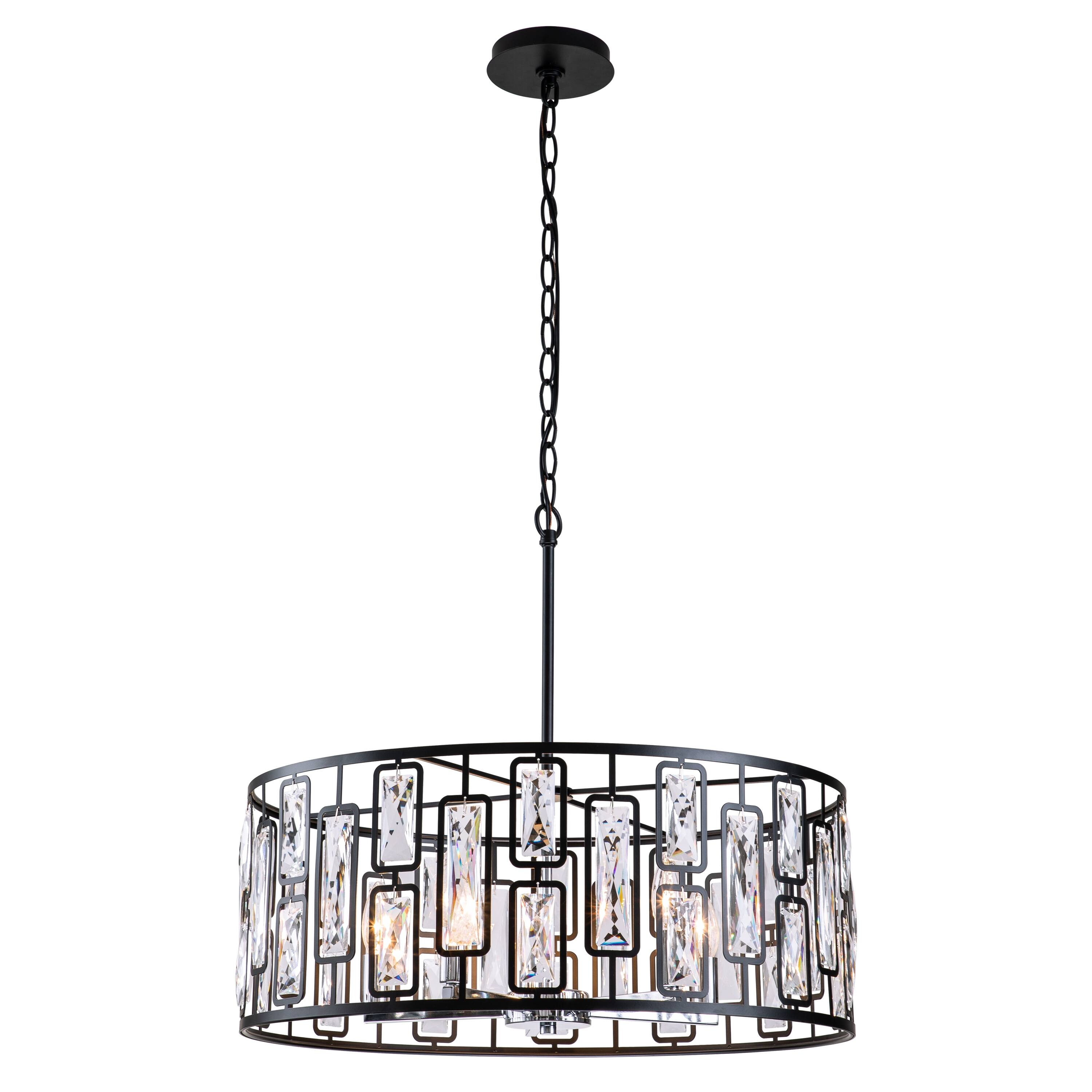 5-Light Black Finish Crystal Chandelier with Chrome Accents - W22.75 ...