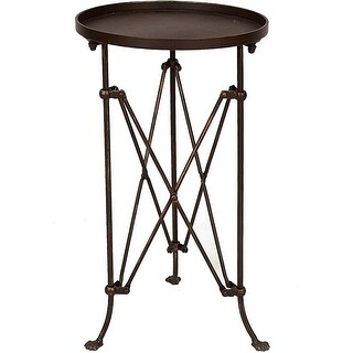 Round Bronze Metal Accent Table with 14.5 Inch Top Tray and 25 Inch ...