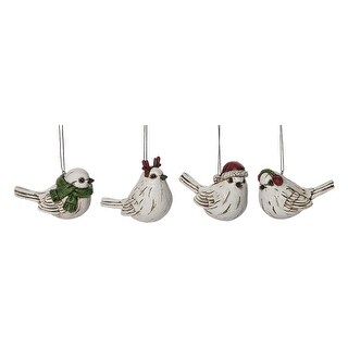 Set of 4 White Knotty Birch Birds Christmas Ornaments 3.25" - Bed Bath ...
