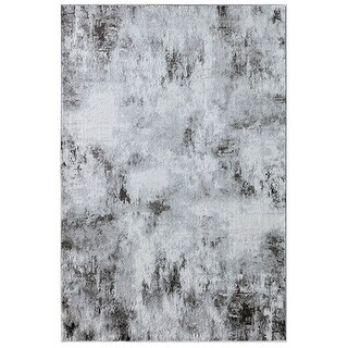 Exie 8 x 10 Area Rug, Abstract Print, Dark Gray and Cream Polyester ...