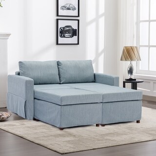 Loveseat 61'' Modern Linen with 2 Ottomans for Living Room,Apartment ...