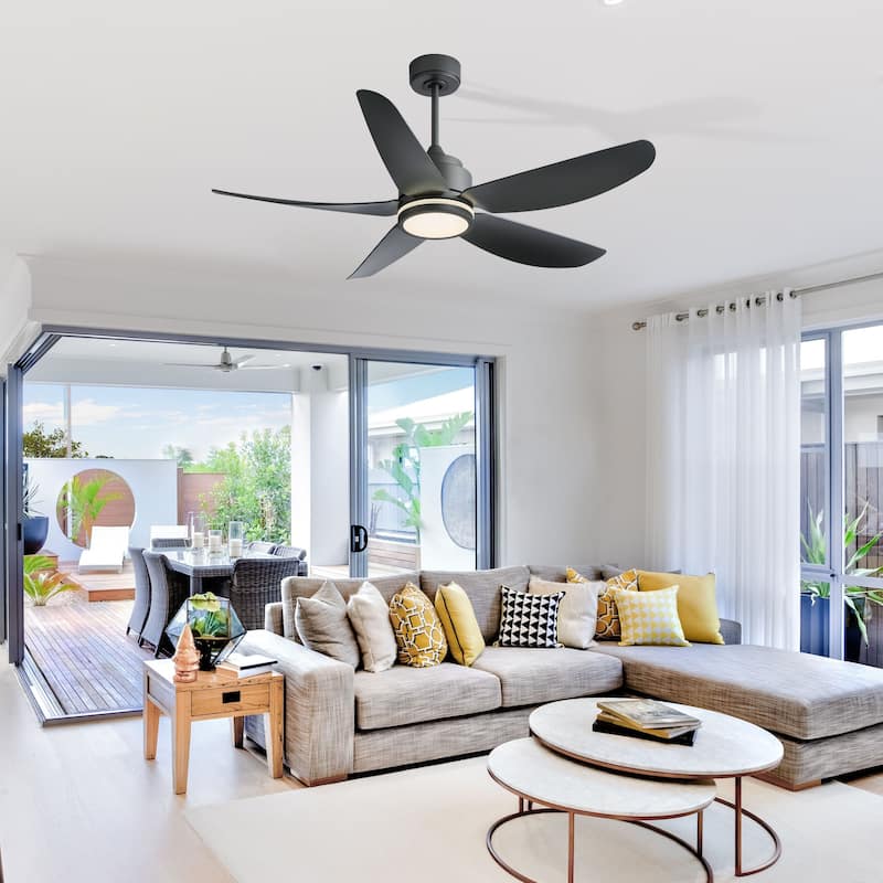 52" Modern 5-Blade LED Dimmable Ceiling Fan with Remote Control - Bed ...