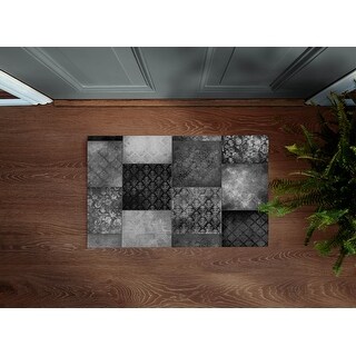 ECLECTIC BOHEMIAN PATCHWORK DARK GREY with Rubberized non-slip Backing ...