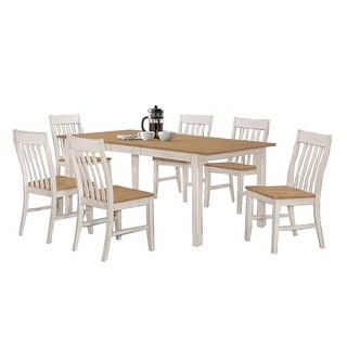 7 Piece Farmhouse Style Dining Set in Natural and Rustic Off White ...