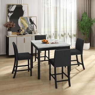 5 PC Wooden Counter Height Black Dining Table Set with 4 Chairs - Bed ...