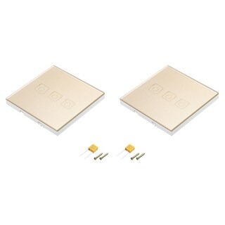 Touch Lamp Switch 3 Gang 1 Way Tempered Glass Panel Gold Tone Pack of 2 ...