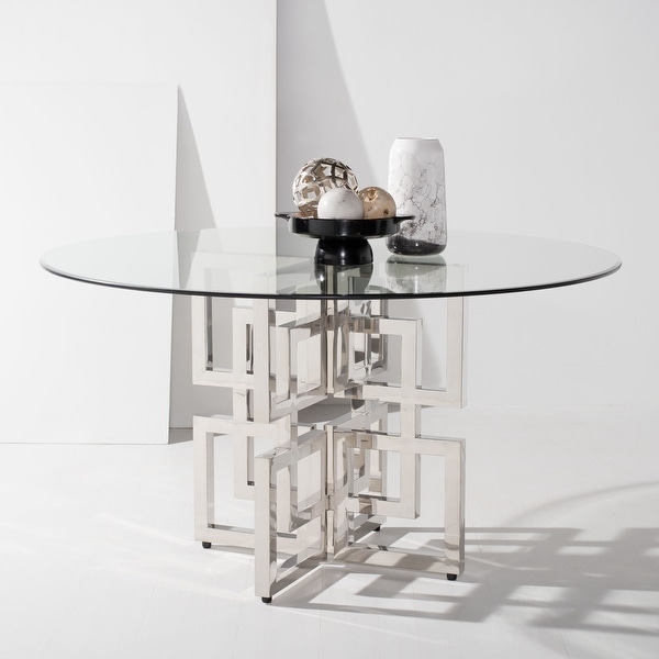 Safavieh Harlan 54 Chrome Round Glass Top Dining Table