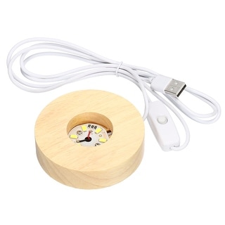 LED Light Round Wooden 3.15" White Light Display Base Stand Wood Color ...