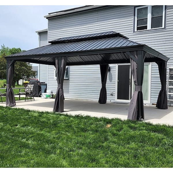 PURPLE LEAF Outdoor Galvanized Steel Hardtop Gazebo, Aluminum Frame ...