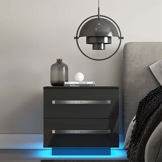 Modern 2 Drawers Nightstand RGB LED Backlight;Bedroom End Table - Bed ...