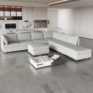 Modular 8-Seater Sectional Sofa with Storage - Convertible Sleeper Sofa ...