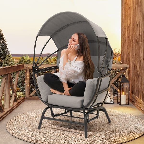 Indoor Outdoor Glider Swing Egg Chair Gliding Rocker with Sun Shade ...