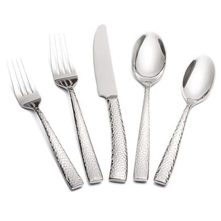 Flatware Set Silverware Cutlery Set Forged Stainless Steel 20 Piece Hammered Handle Service for ...