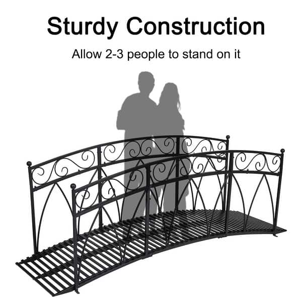 8 Ft Metal Garden Bridge with 2 Safety Patterned Siderails Outdoor ...