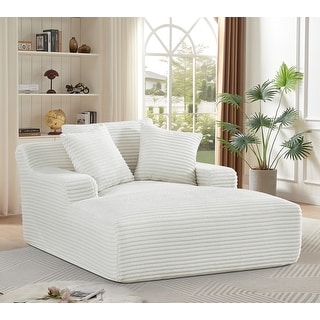 Oversized Chaise Lounge Chair in Ivory Corduroy, Comfy Sleeper Sofabed ...