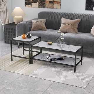 Square & Rectangle Nesting Coffee Table w/ Wood Marble Top - Bed Bath ...