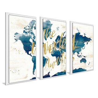 "Desert Blooms World Map" Print on Floating Canvas Set of 3 - Bed Bath ...
