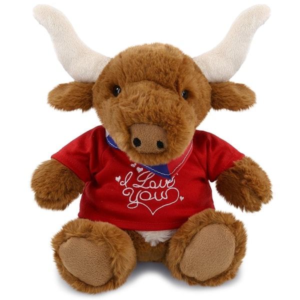 DolliBu I LOVE YOU Texas Longhorn Plush Stuffed Animal with Red Shirt ...