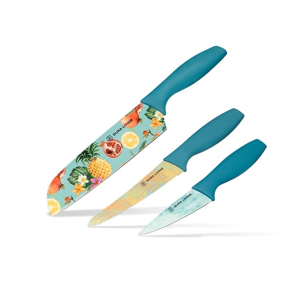 DURA LIVING Artistic Edge 3-Piece Non-Stick Kitchen Knife Set with ...
