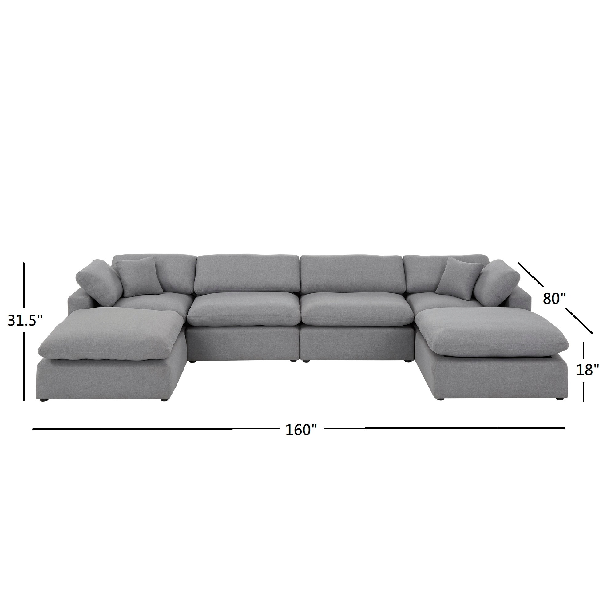 Anka Grey Linen Down Fill U-shaped Sectional Sofa by iNSPIRE Anka Grey Linen Down Fill U-shaped Sectional Sofa by iNSPIRE